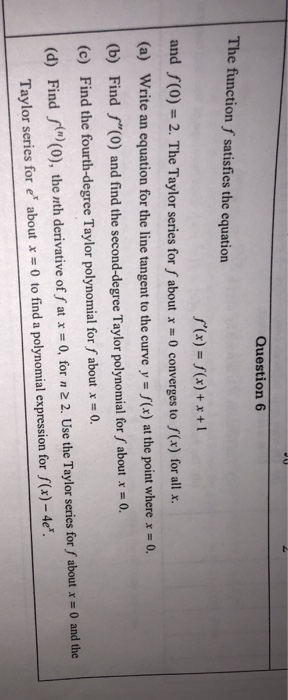 Solved Question 6 The function f satisfies the equation | Chegg.com Solved Question 6 The function f satisfies the equation | Chegg.com