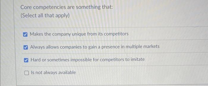 Solved Core competencies are something that: (Select all | Chegg.com