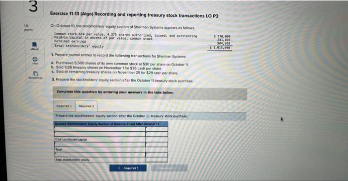 Solved Exercise 11-13 (Algo) Recording and reporting | Chegg.com