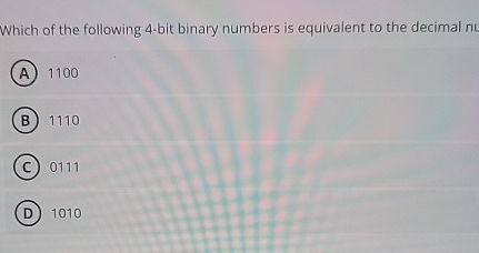 Solved Which of the following 4 -bit binary numbers is | Chegg.com