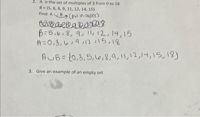 Solved 2. A is the set of multiples of 3 from 0 to 18 | Chegg.com