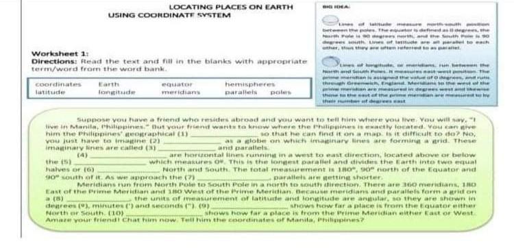 LOCATING PLACES ON EARTH A USING COORDINATE SYSTEM | Chegg.com