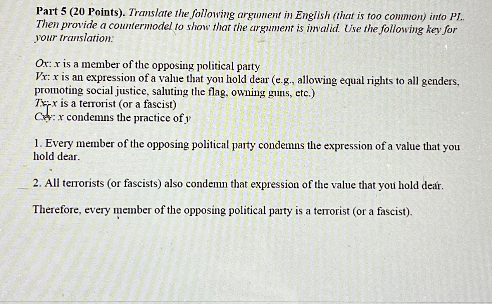 Solved Part 5 (20 ﻿Points). ﻿Translate the following | Chegg.com