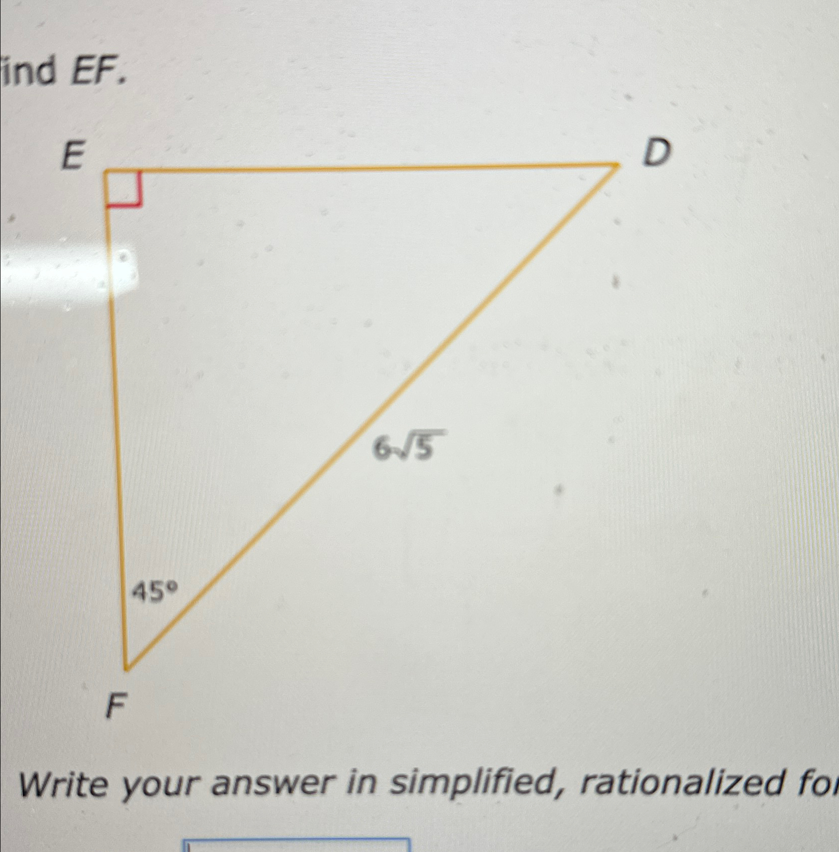 ind EF.Write your answer in simplified, rationalized | Chegg.com