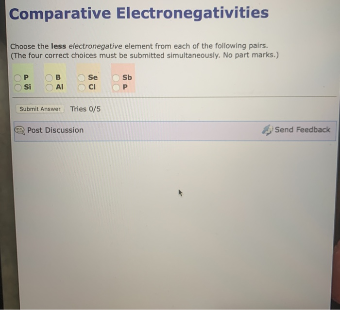 Solved Comparative Electronegativities Choose the less | Chegg.com