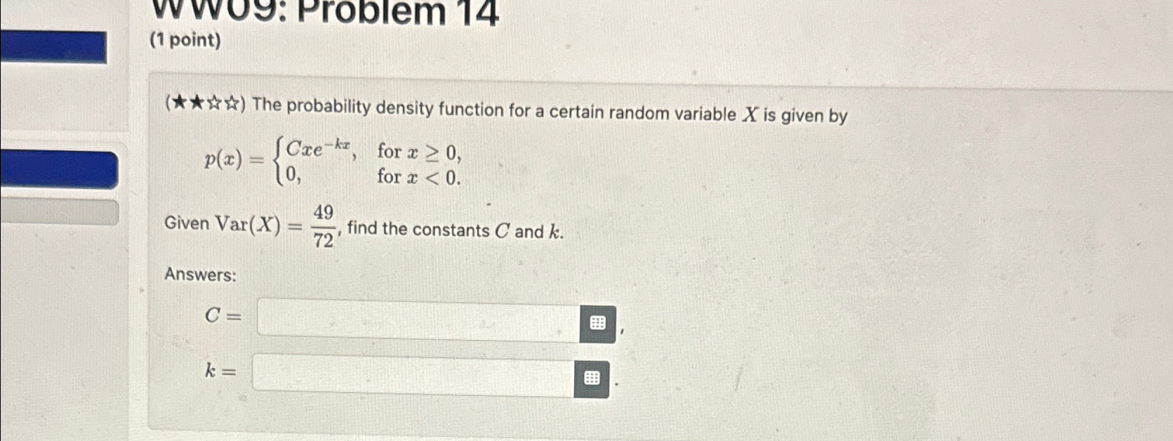 Solved wvvY: Problem 14(1 ﻿point)(******ϖϖ) ﻿The probability | Chegg.com