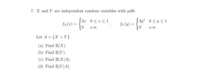 Solved 7. X and Y are independent random variables with pdfs | Chegg.com