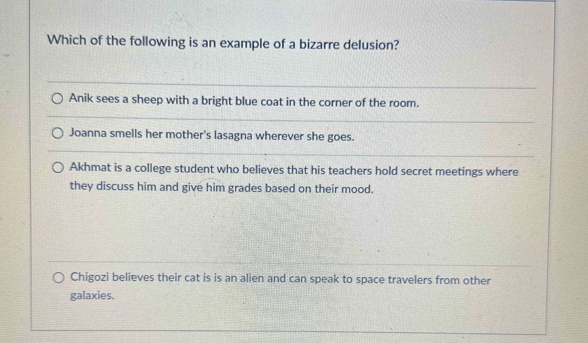 Solved Which of the following is an example of a bizarre | Chegg.com