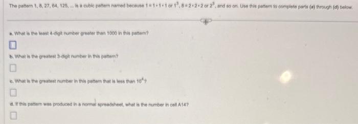Solved The pattern 1, 8,27,64,125,… is a cubic phtern named | Chegg.com
