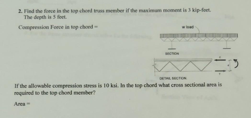Solved 2. Find the force in the top chord truss member if | Chegg.com