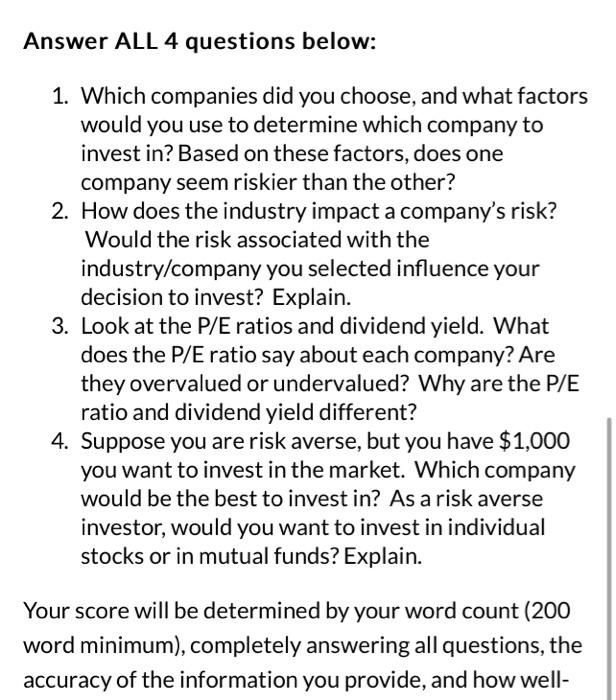 Solved How do you feel about risk and return, and investing | Chegg.com