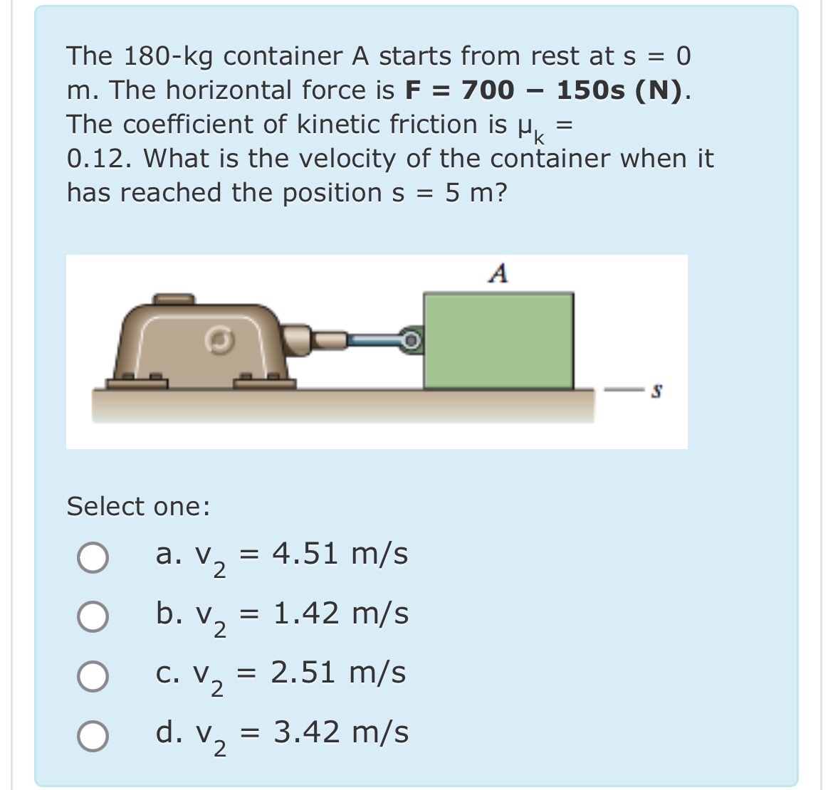 Solved The 180-kg ﻿container A starts from rest at s=0 m. | Chegg.com