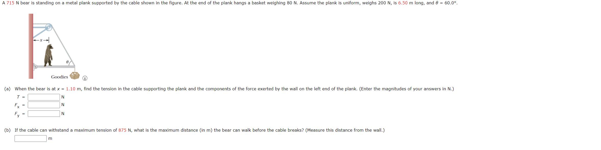 Solved T,= NFx,= NFy,= N(b) ﻿If the cable can withstand a | Chegg.com