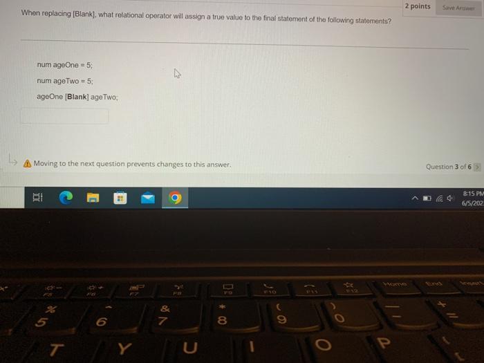 Solved When replacing [Blank], what relational operator will | Chegg.com