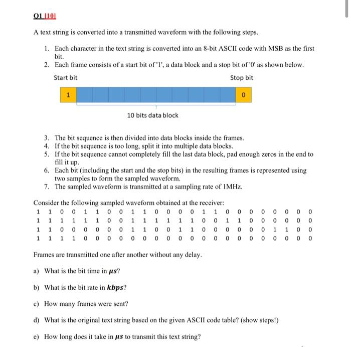 Solved 01101 A text string is converted into a transmitted | Chegg.com