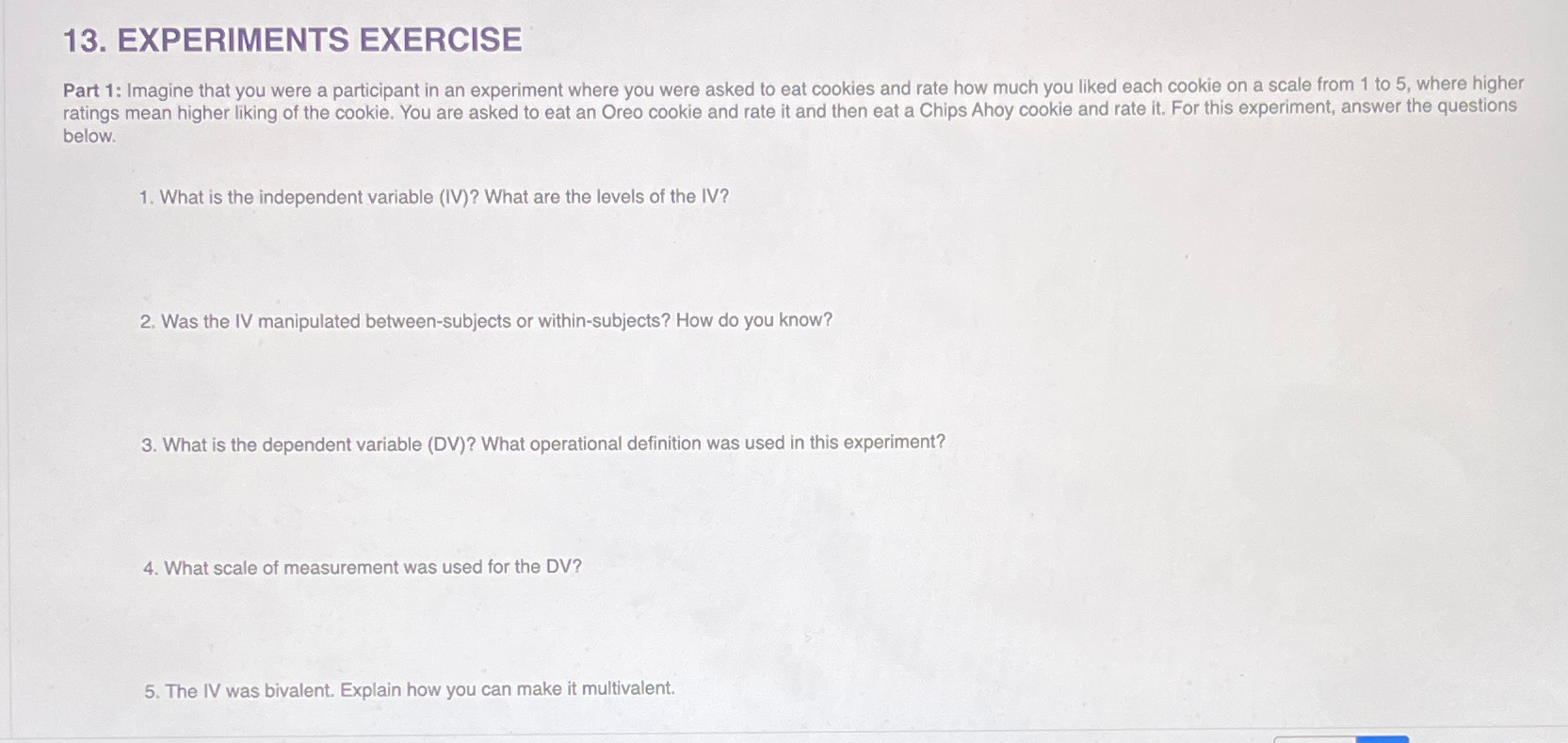 Solved EXPERIMENTS EXERCISEPart 1: Imagine that you were a | Chegg.com