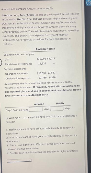 Solved Analyze and compare Amazon,com to Netflix Amazon.com, | Chegg.com