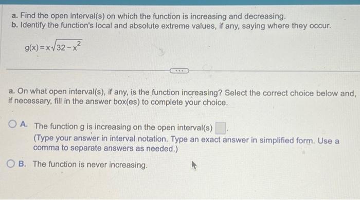 Solved a. Find the open interval(s) on which the function is | Chegg.com