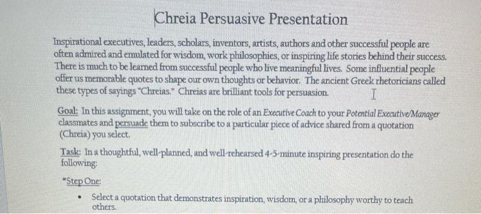 Solved Chreia Persuasive Presentation Inspirational | Chegg.com