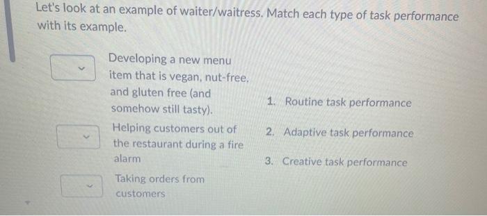 Solved Let's look at an example of waiter/waitress. Match | Chegg.com