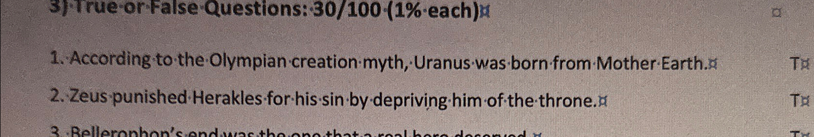 Solved According to the Olympian creation myth, ﻿Uranus was | Chegg.com