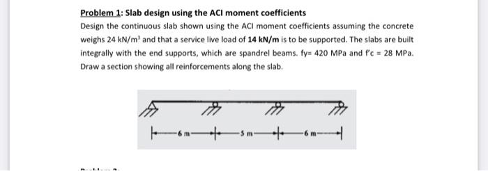 Solved Problem 1: Slab design using the ACI moment | Chegg.com