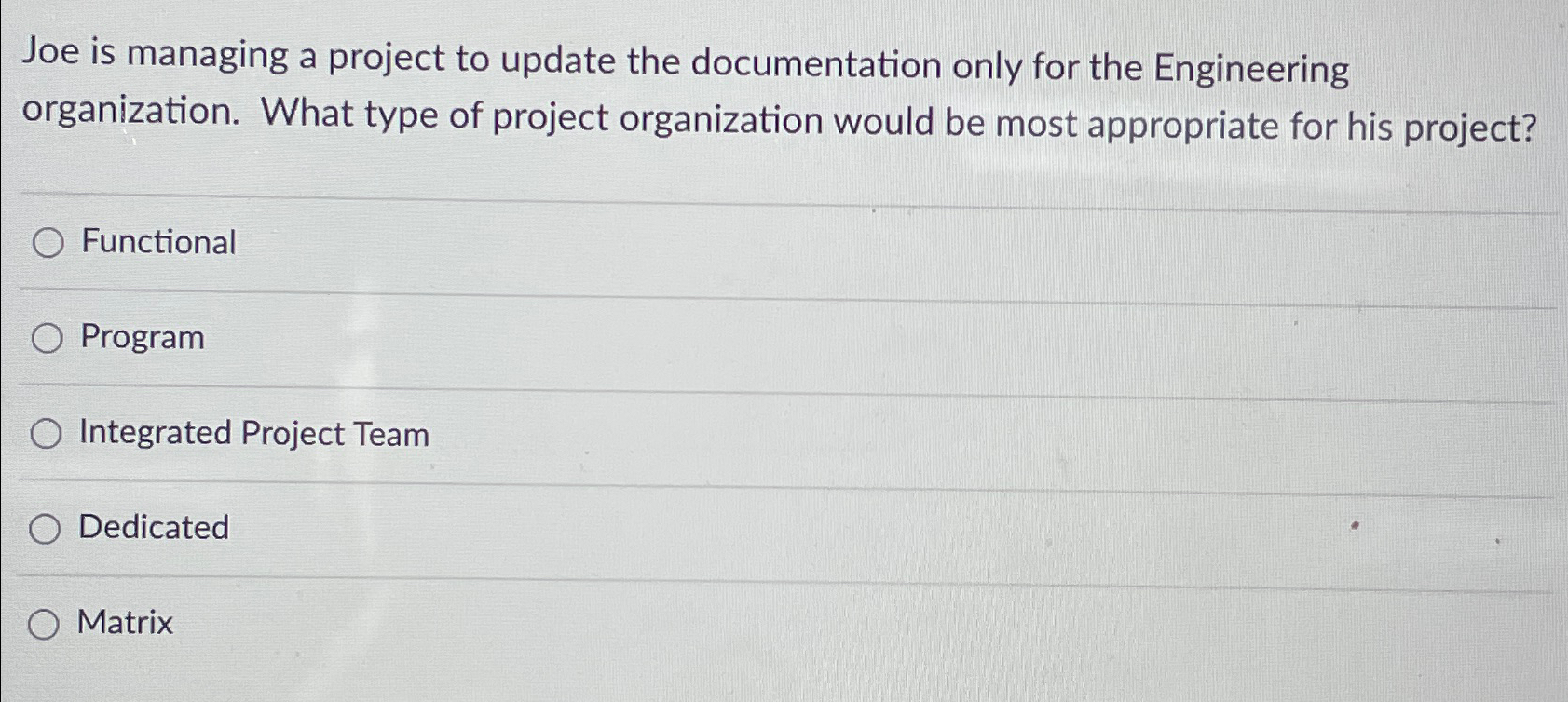 Solved Joe is managing a project to update the documentation | Chegg.com