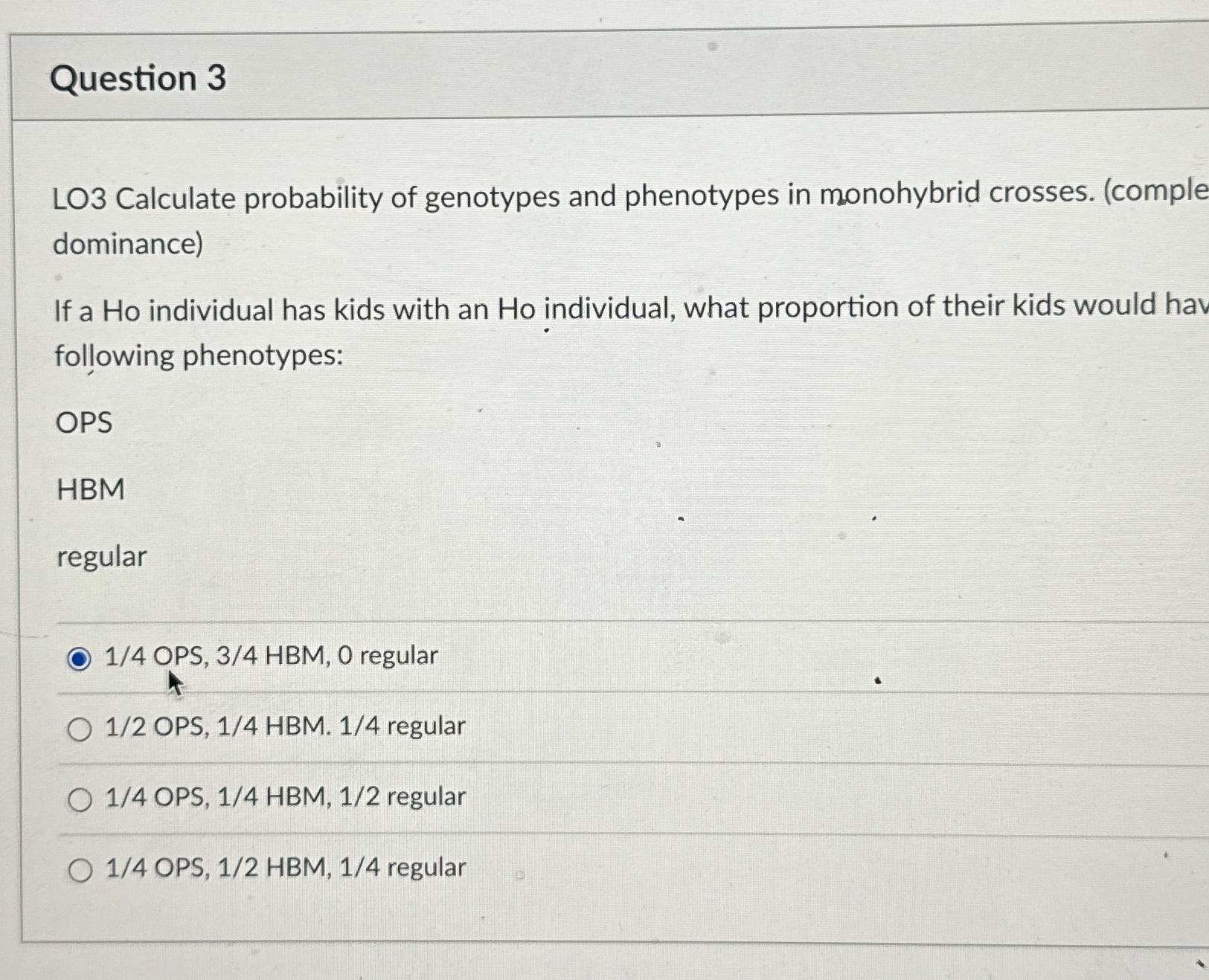 Solved Question 3LO3 ﻿Calculate probability of genotypes and | Chegg.com