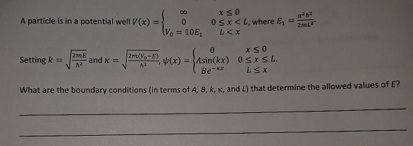 Solved A particle is in a potential well | Chegg.com
