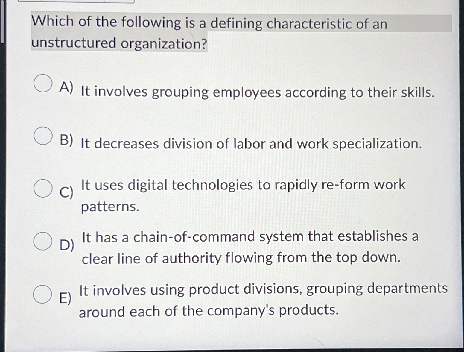 Solved Which of the following is a defining characteristic | Chegg.com
