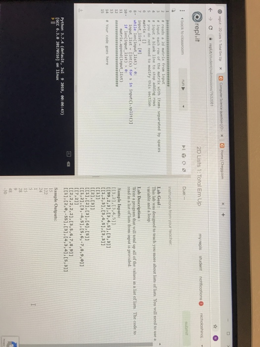 Solved reput-2 Lists 1: Total Em Up x C Computer Science | Chegg.com