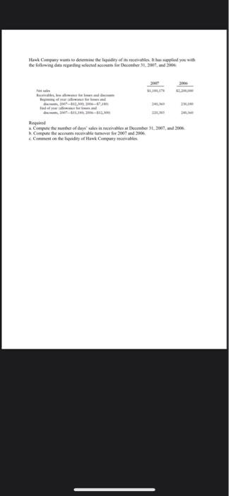 Solved Hawk Company wants to determine the liquidity of its | Chegg.com