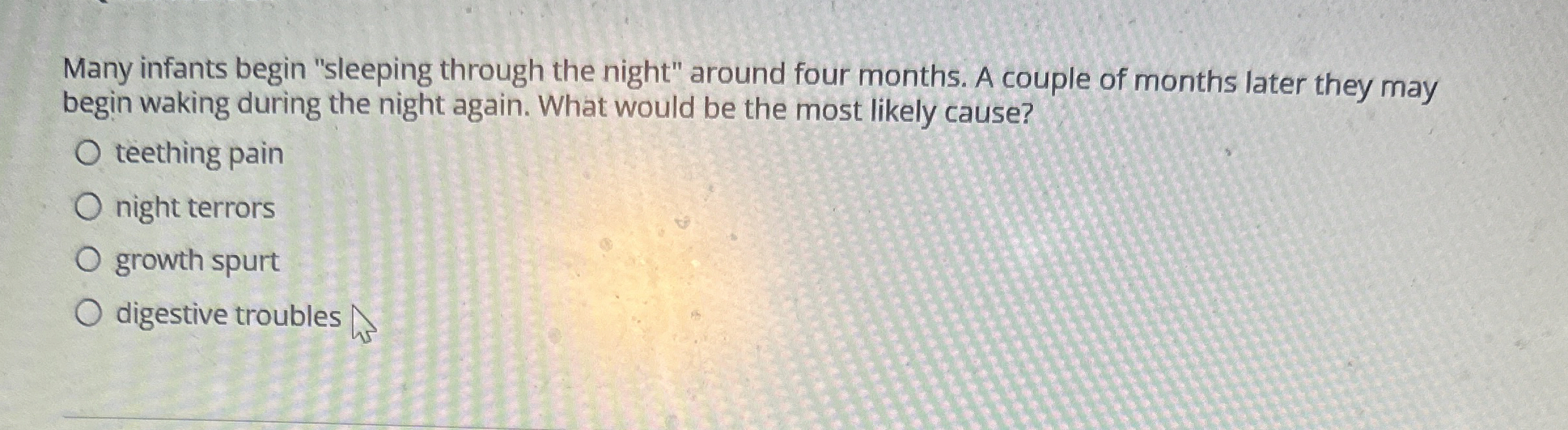 Solved Many infants begin "sleeping through the night" | Chegg.com