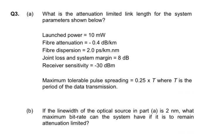 Solved What is the attenuation limited link length for the | Chegg.com
