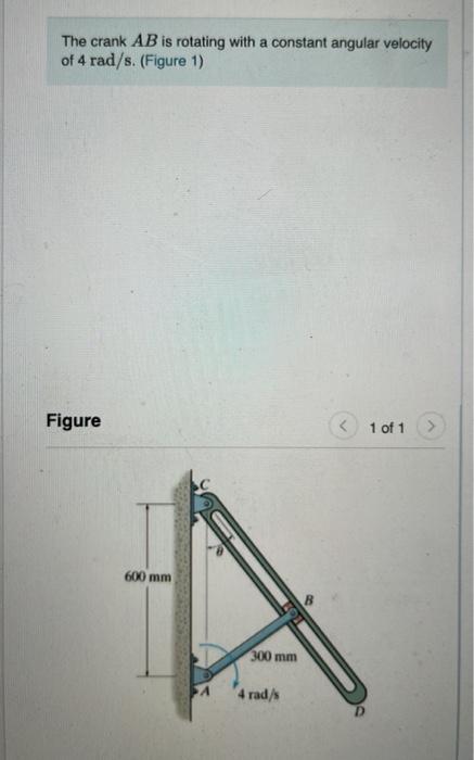 Solved The crank AB is rotating with a constant angular | Chegg.com