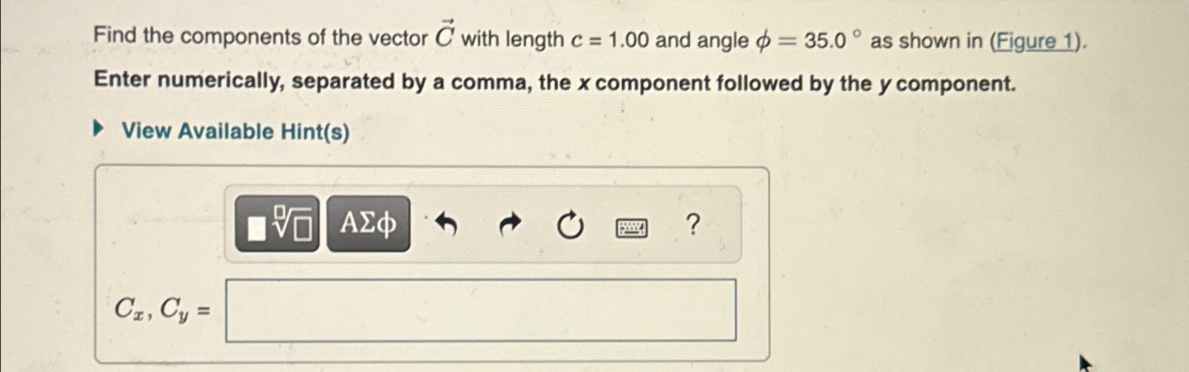 Solved Find the components of the vector vec(C) ﻿with length | Chegg.com