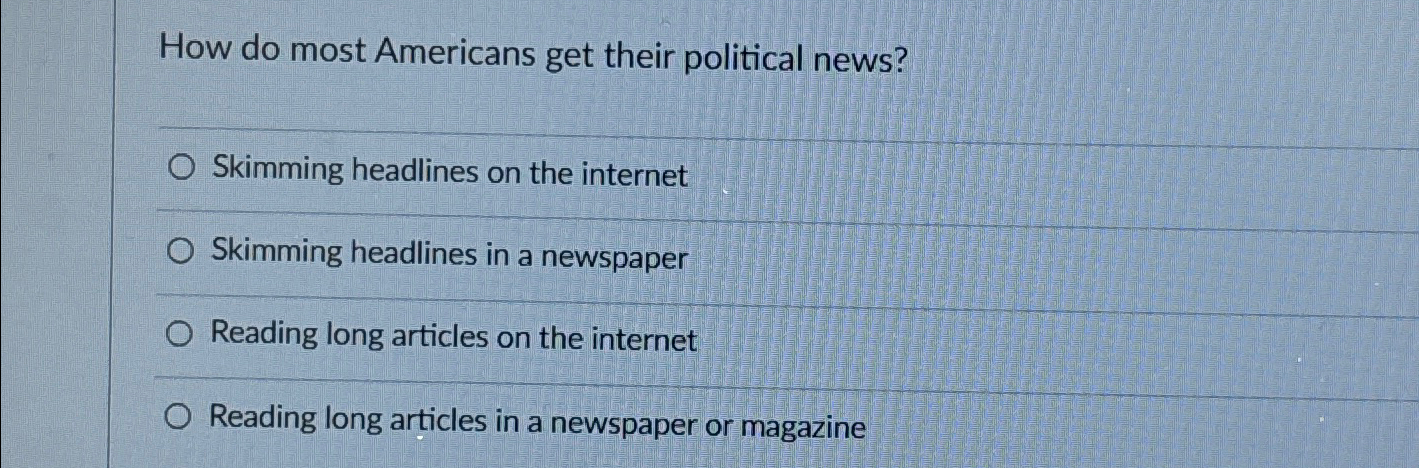 Solved How do most Americans get their political | Chegg.com