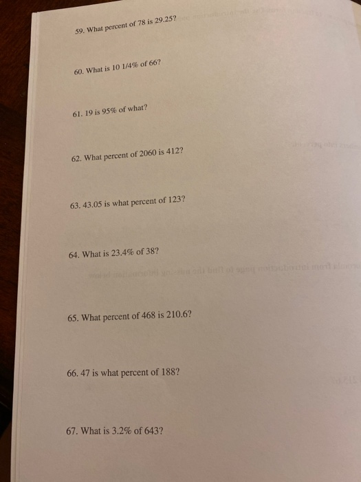 Solved 59. What percent of 78 is 29.25? 60. What is 10 1/49 | Chegg.com