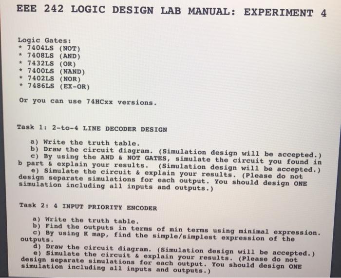 Solved EEE 242 LOGIC DESIGN LAB MANUAL: EXPERIMENT 4 Logic | Chegg.com