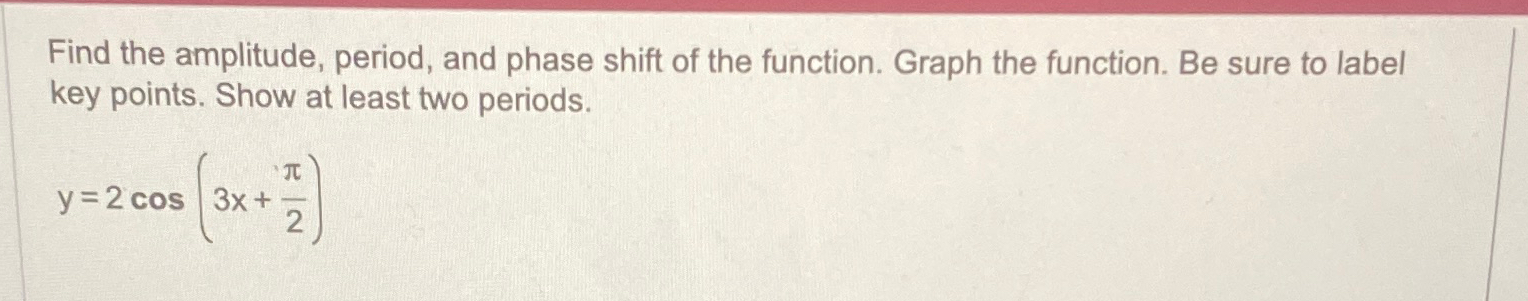 Solved Find the amplitude, period, and phase shift of the | Chegg.com