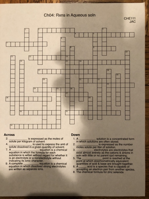 Solved Ch04: Rxns in Aqueous soln CHE 111 JAC HHH Across is | Chegg.com