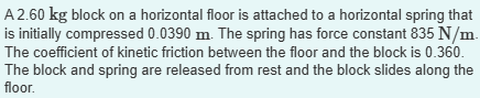 Solved A 2.60 ﻿kg block on a horizontal floor is attached to | Chegg.com