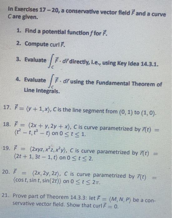 Solved In Exercises 17 - 20, a conservative vector field F | Chegg.com
