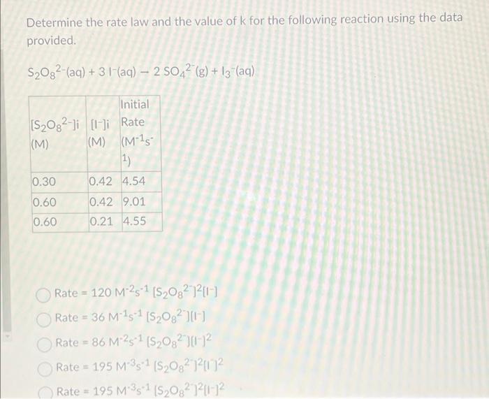 Solved Determine the rate law and the value of k for the | Chegg.com