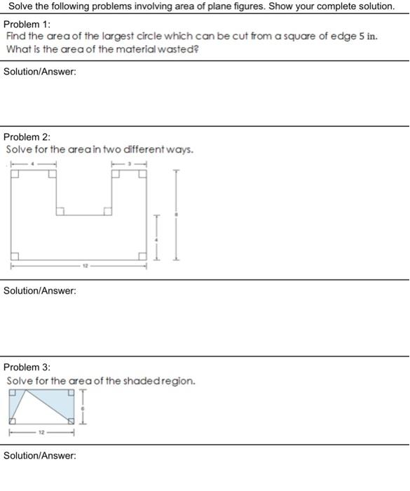 Solved Solve the following problems involving area of plane | Chegg.com