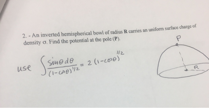 Solved 2. - An inverted hemispherical bowl of radius R | Chegg.com
