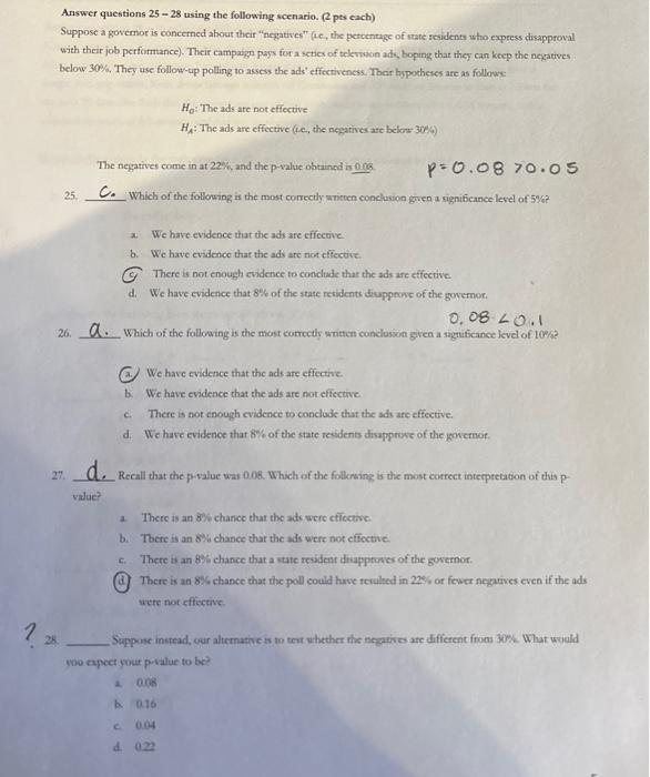 Solved I already put some answers in for 25-27, not sure | Chegg.com