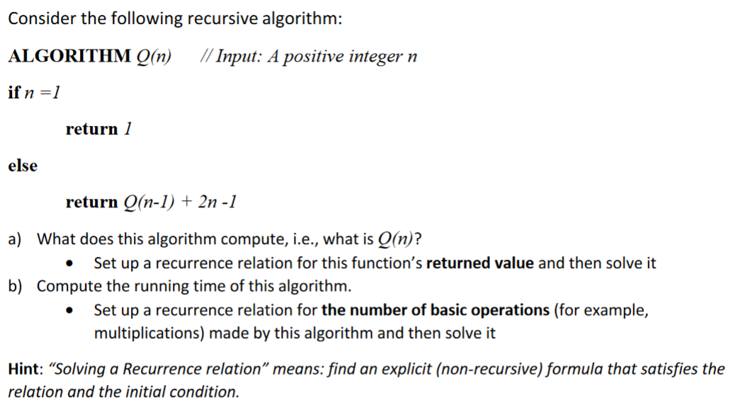 Solved Consider The Following Recursive Algorithmalgorithm 1802