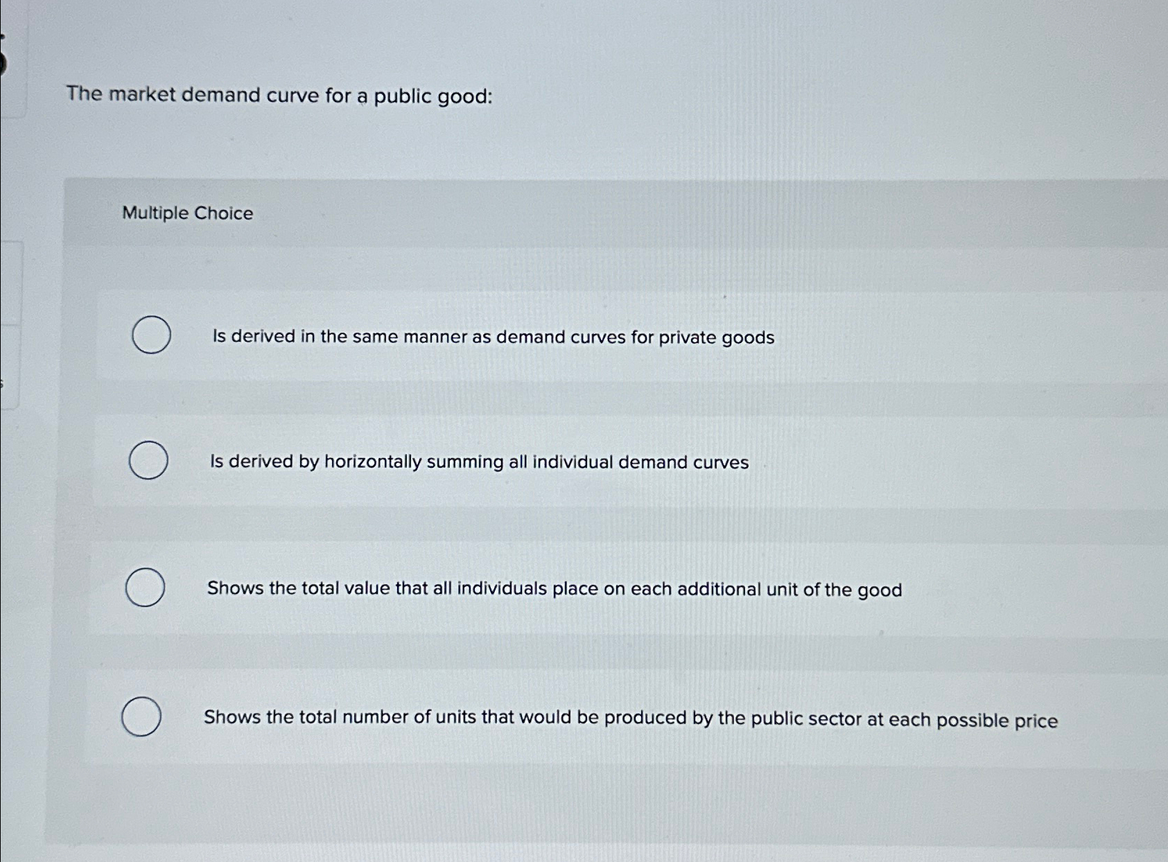 Solved The market demand curve for a public good:Multiple | Chegg.com