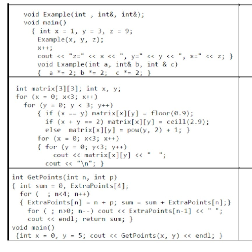 void Example(int , int&, int&); void main() { int x = | Chegg.com